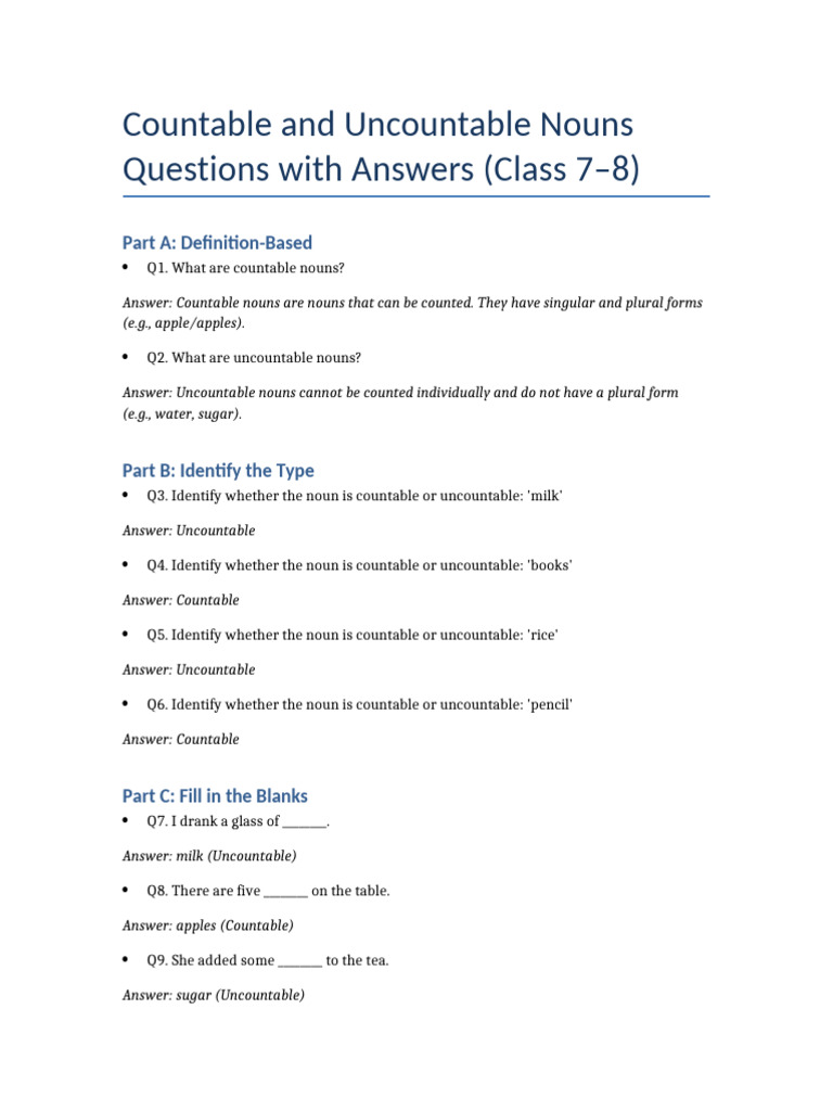 Countable vs Uncountable Nouns Guide | PDF