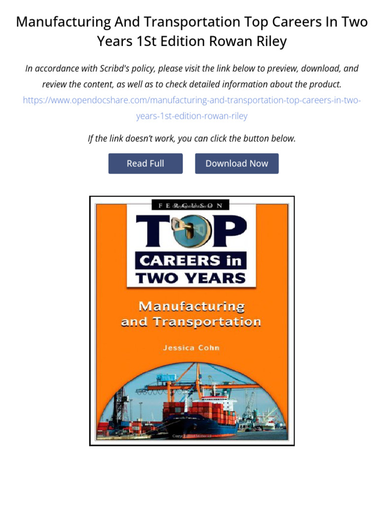 Manufacturing and Transportation Top Careers in Two Years 1st Edition ...