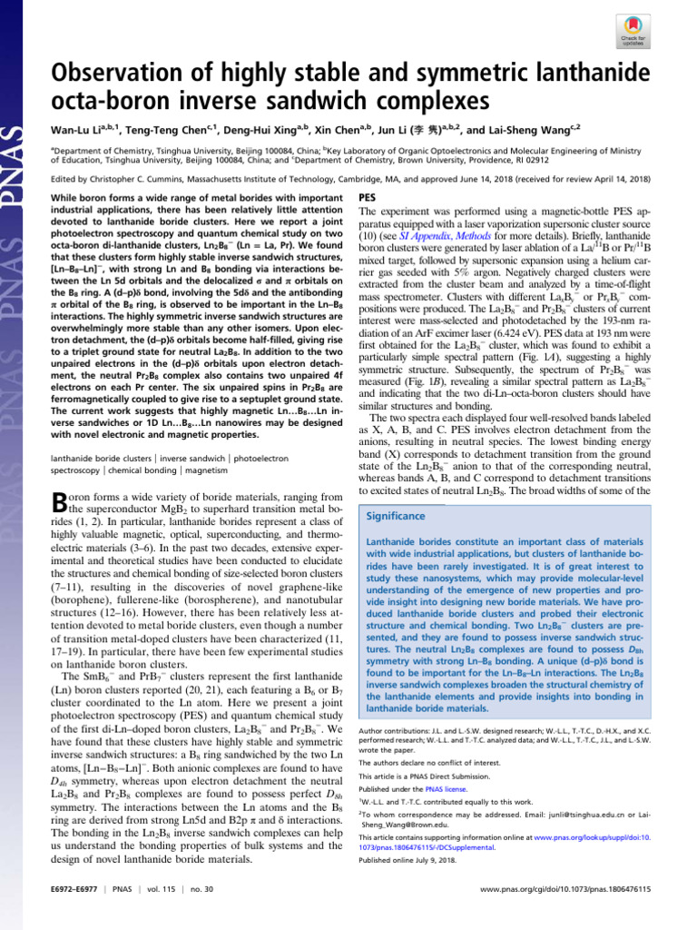Stable Lanthanide Octa-Boron Complexes | PDF | Molecular Orbital ...