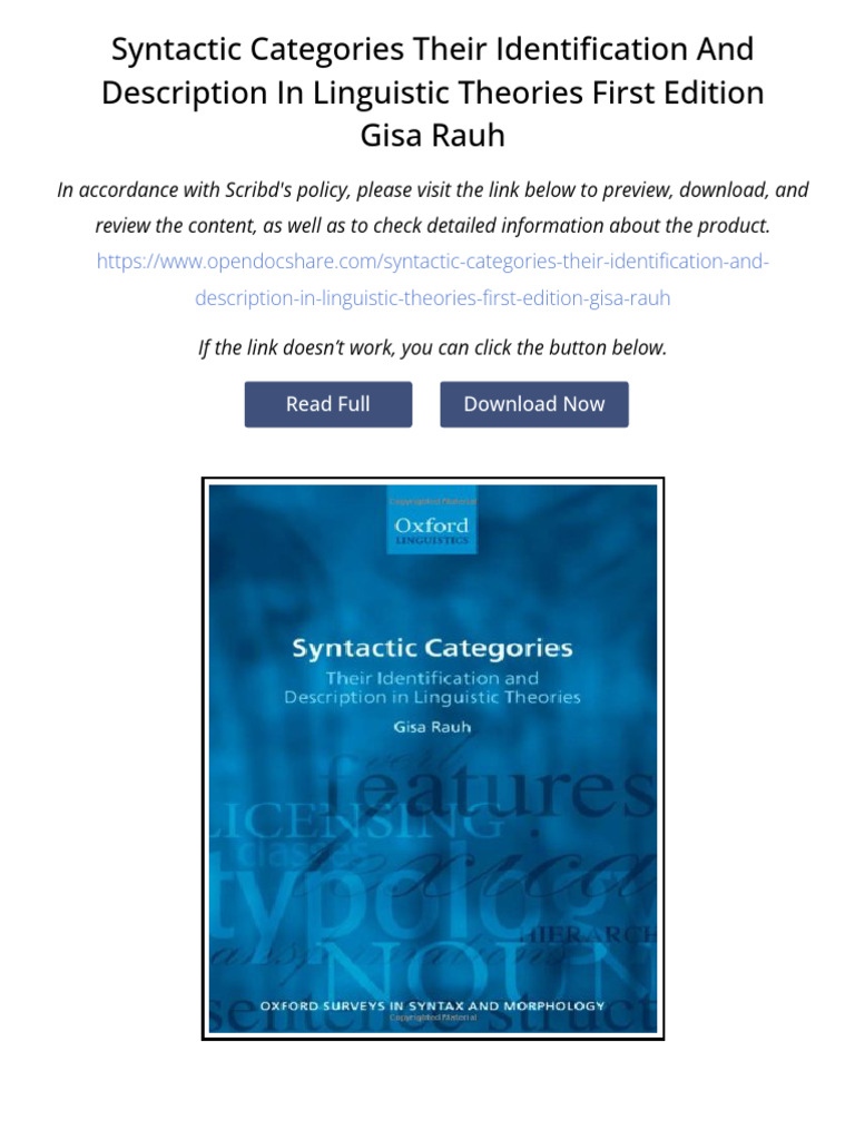Syntactic Categories Their Identification and Description in Linguistic ...