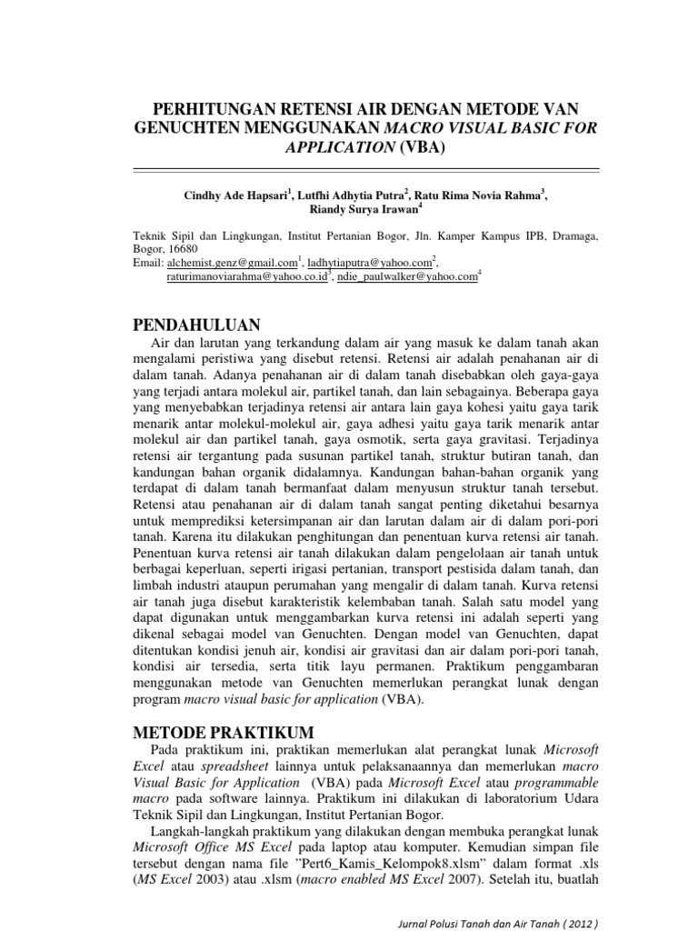 Perhitungan Retensi Air Dengan Metode Van Genuchten Menggunakan Macro ...