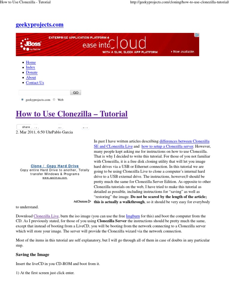 How To Use Clonezilla Tutorial Pdf Utility Software Operating