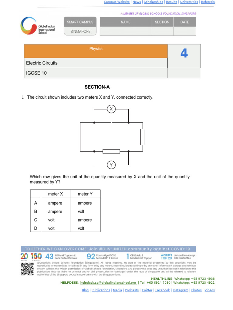 IGCSE Physics Electric Circuits Exam Guide | PDF | Voltage | Series And ...
