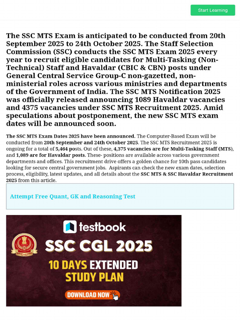 SSC MTS 2025exam Info | PDF