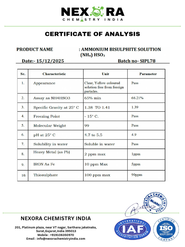 Certificate of Analysis - Nexora Chemistry | PDF