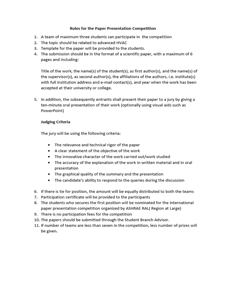 HVAC Paper and Quiz Competition Rules | PDF
