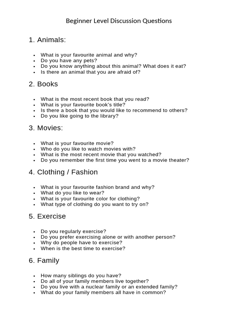 Beginner Discussion Questions Guide | PDF