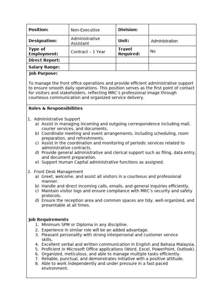 2025 - JD Administrative Assistant | PDF