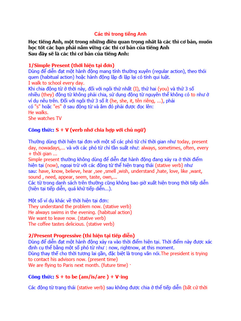 Các Thì Trong Tiếng Anh | PDF
