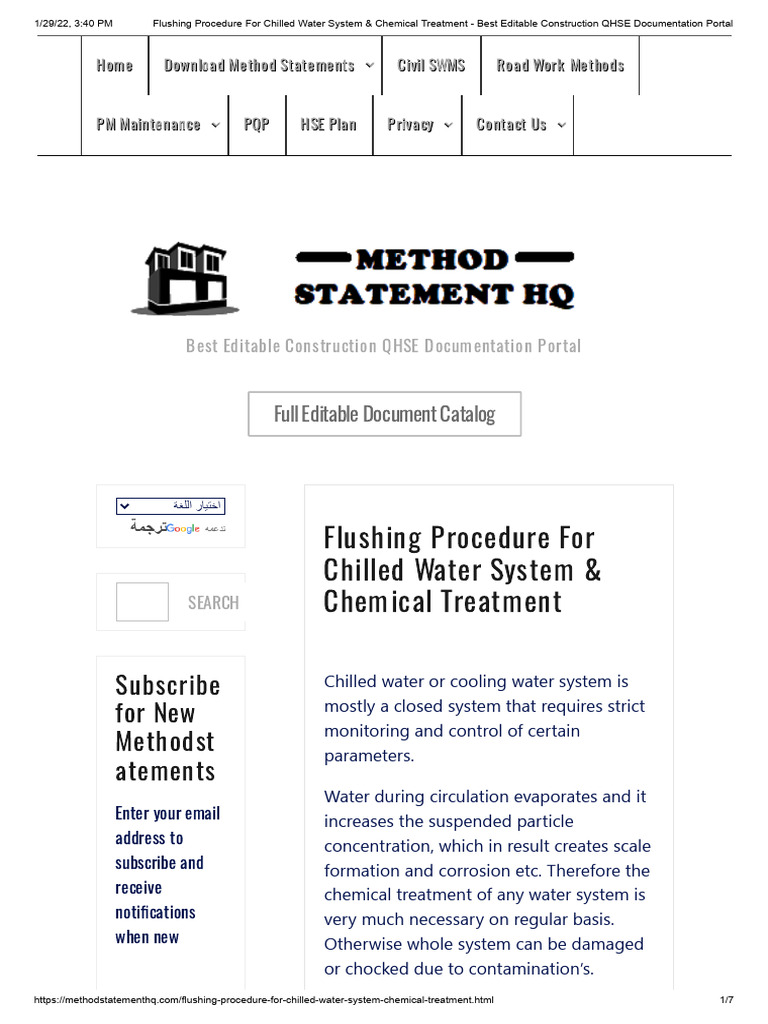 Chilled Water System Flushing Procedure | PDF | Water | Plumbing