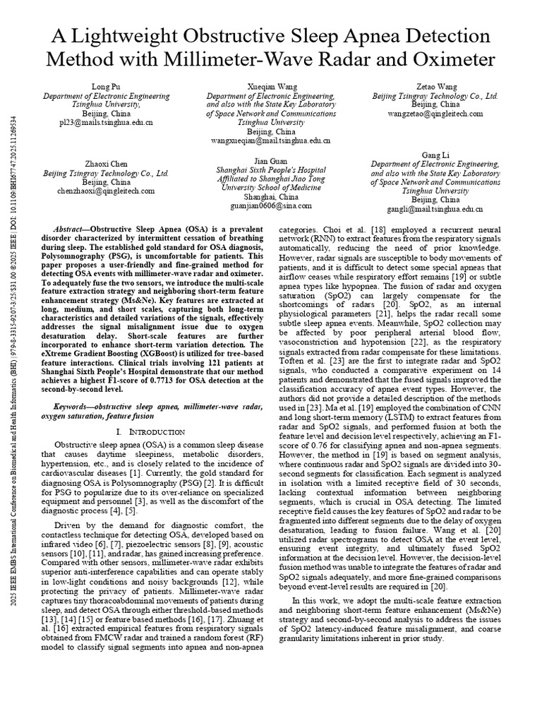 A Lightweight Obstructive Sleep Apnea Detection Method With Millimeter ...