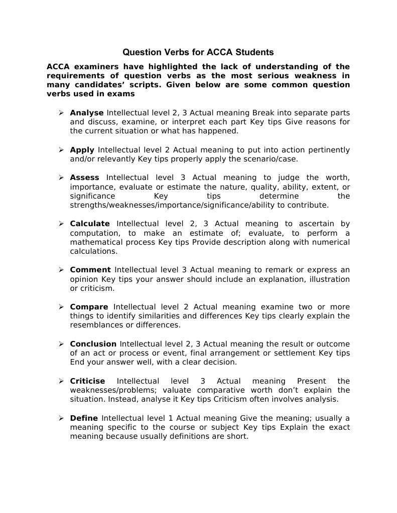 ACCA Exam Question Verbs Explained | PDF | Reason | Argument
