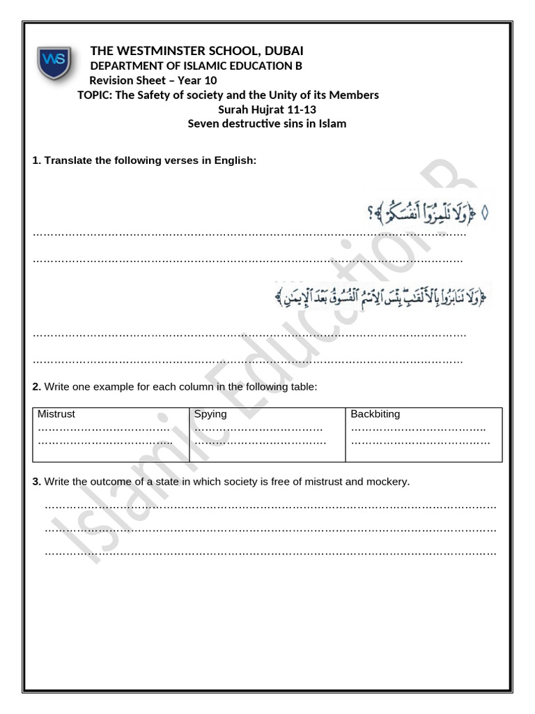 Yr 10 Revision Work Sheet - 1 | PDF