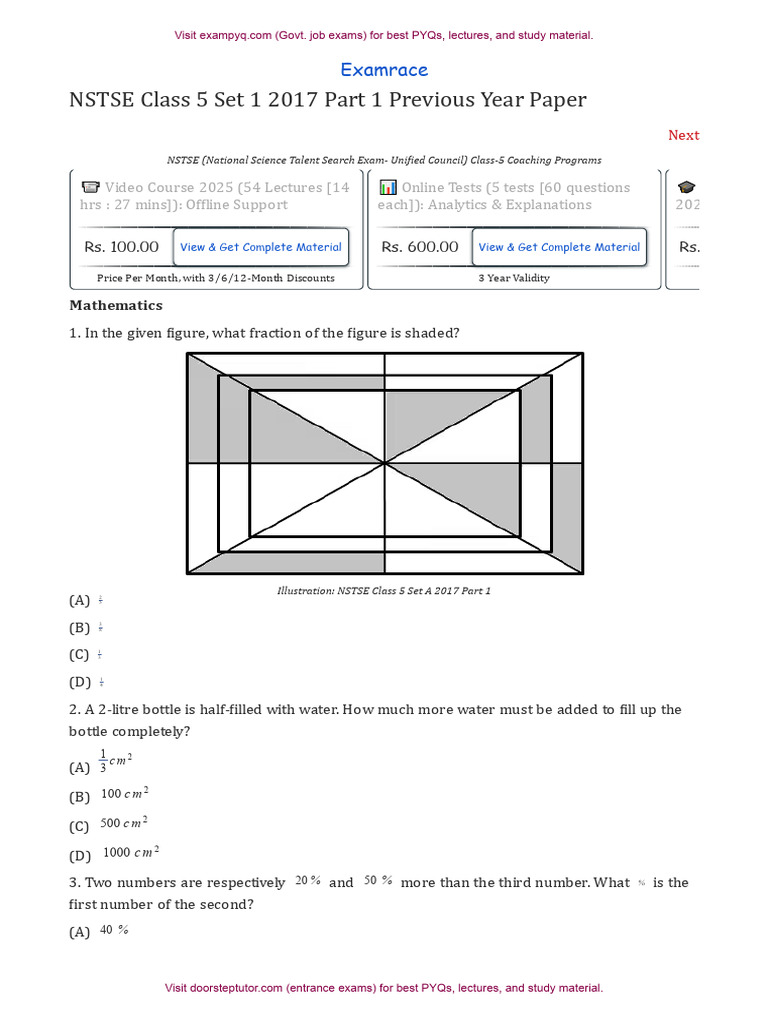 NSTSE Class 5 Set A 2017 Part 1 | PDF | Circle