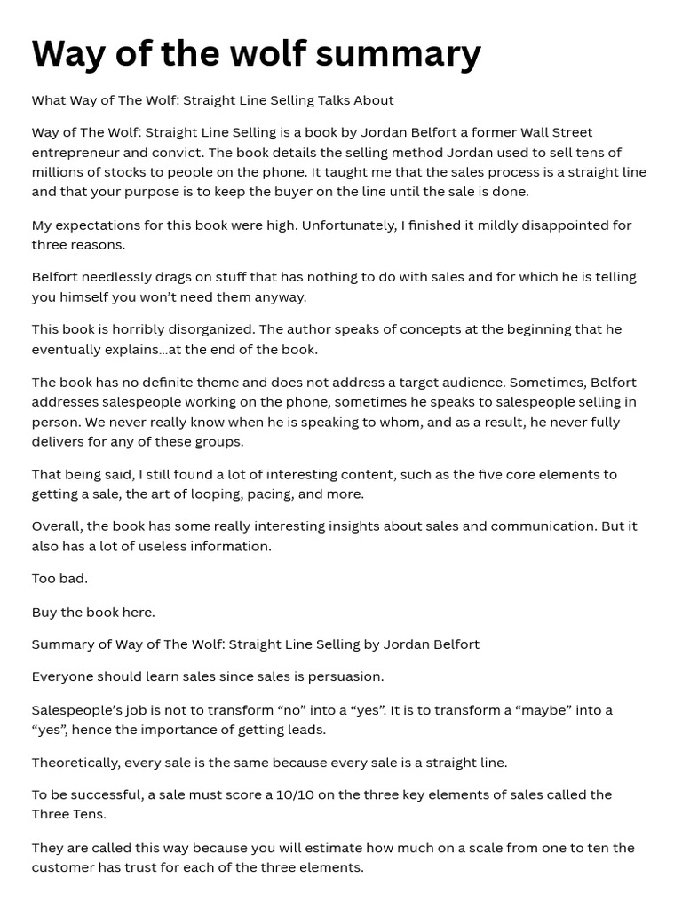 What Way of the Wolf Straight Line Selling Talks About | PDF | Body ...