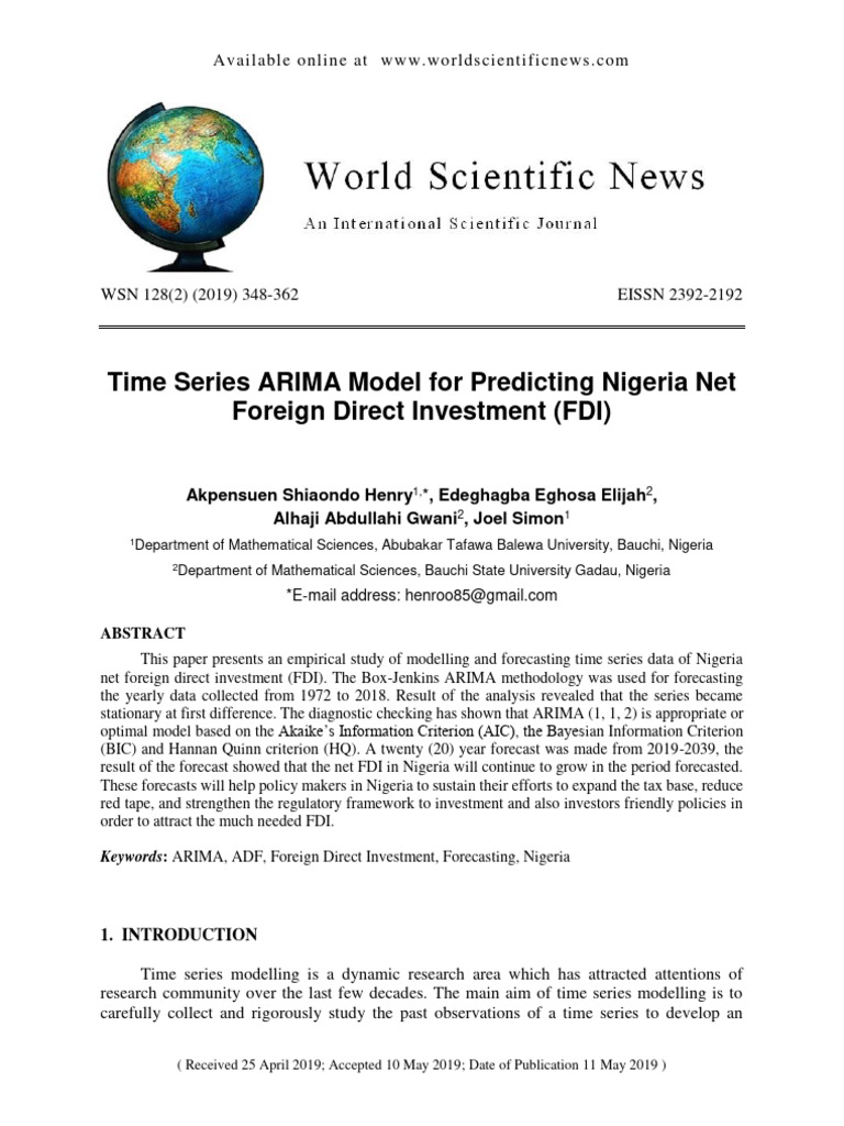 ARIMA Model for Nigeria FDI Forecasting | PDF | Autoregressive ...