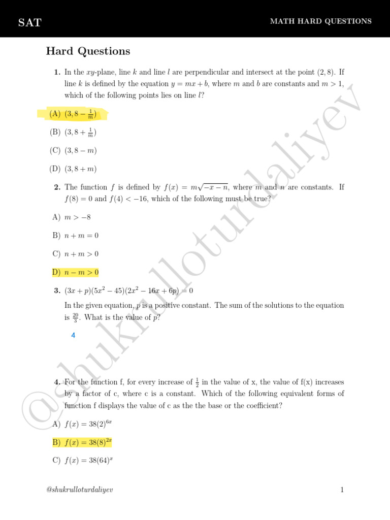 165 Hard Real Exam Questions | PDF | Function (Mathematics) | Volt