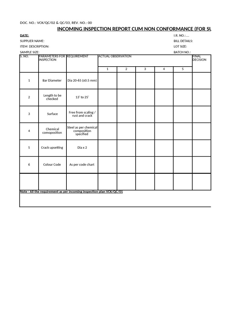Incoming Inspection Format | PDF