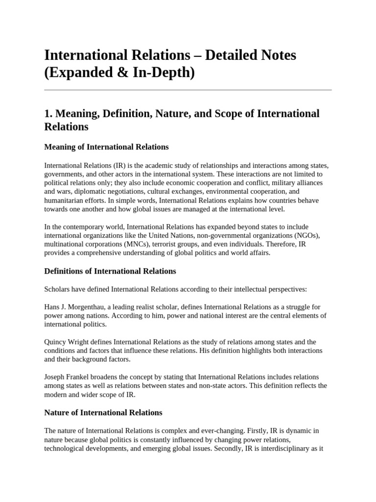 IR Final Notes | PDF | International Relations | Diplomacy