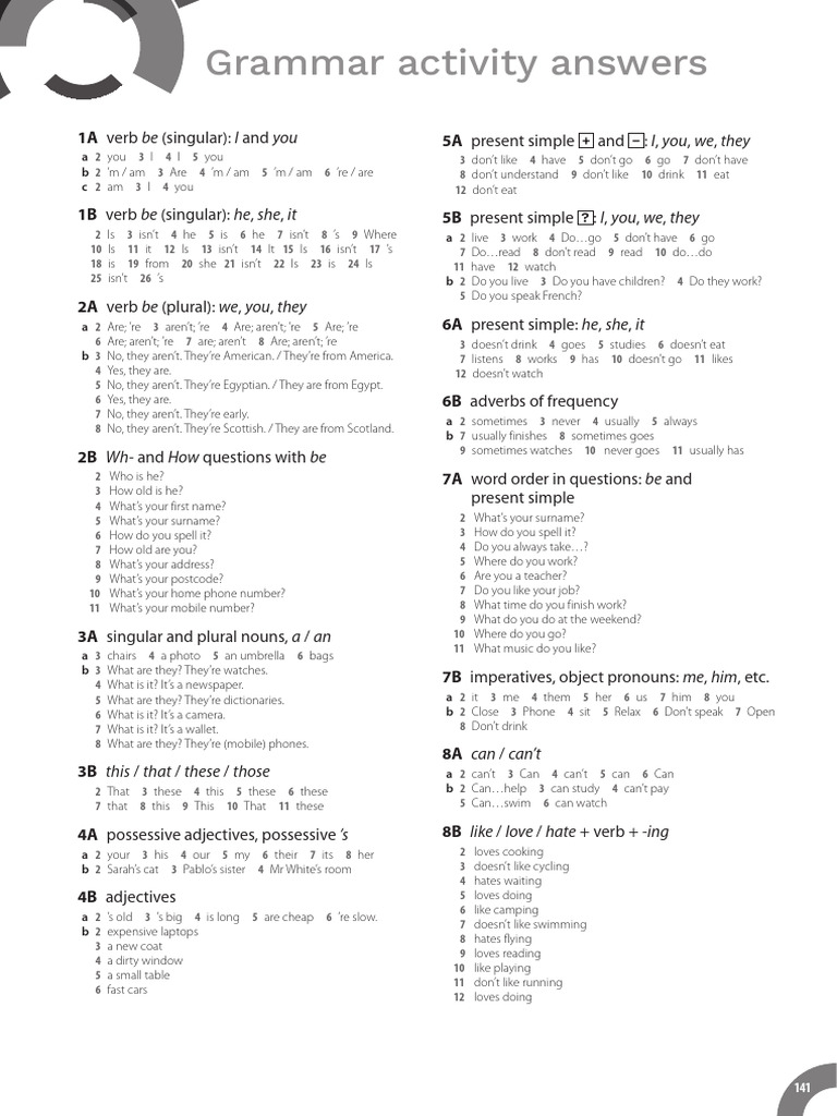 Ef5e Beginner Answer Keys Grammar | PDF | Plural | Linguistic Morphology