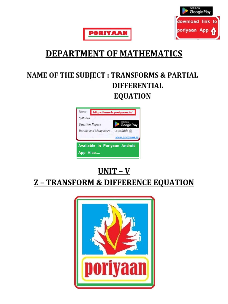 MA3351 Transforms and Partial Differential Equations Lecture Notes Unit ...