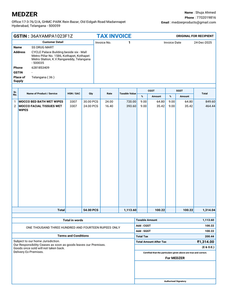 Tax Invoice for MEDZER Products | PDF | Taxes | Government