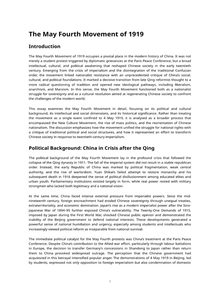 The May Fourth Movement of 1919 (1) | PDF | Nationalism | China