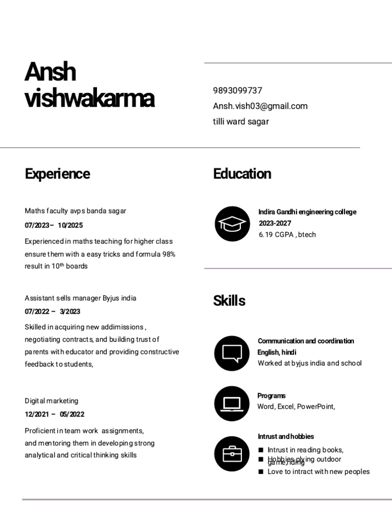 Ansh Vishwakarma: Experience Education | PDF