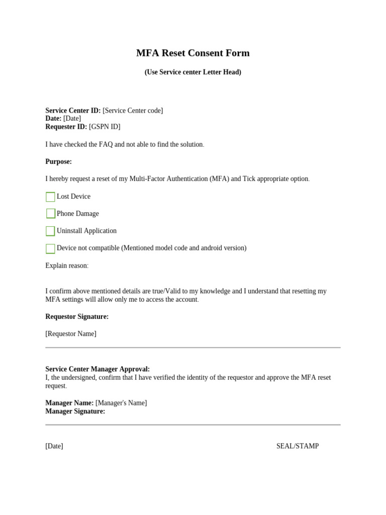 MFA Reset Request Consent Form | PDF