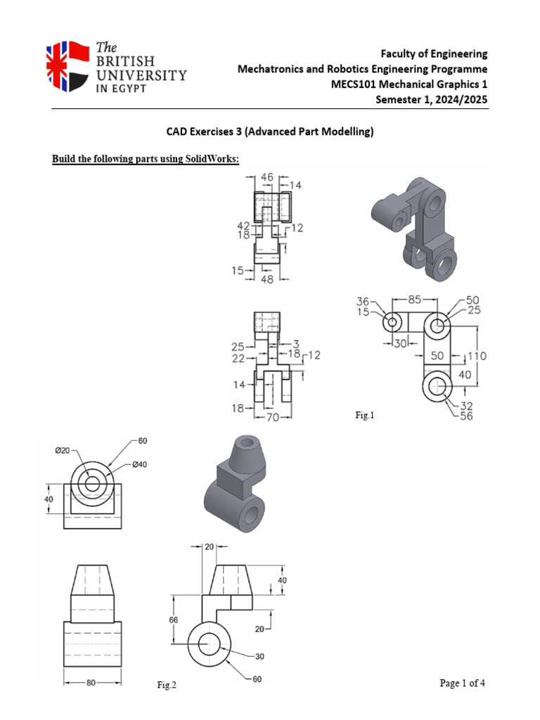 MECS101 CAD Exercise Sheet 3 | PDF