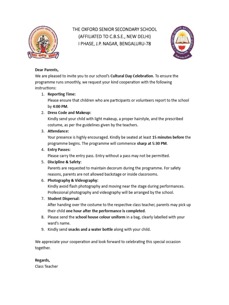 Cultural Day Circular | PDF