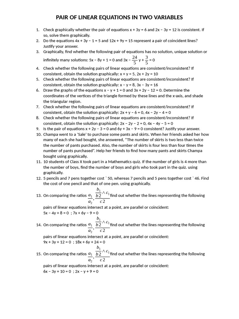 Check Graphically Whether the Pair of Equations x | PDF | Equations ...