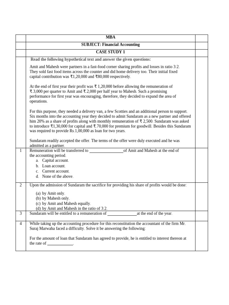 MBA Financial Accounting Case Studies | PDF | Debits And Credits | Expense