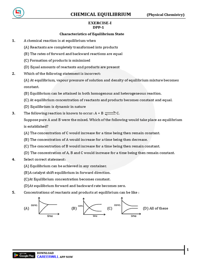 Chemical Equilibrium - blank sheet | PDF | Chemical Equilibrium | Reaction Rate