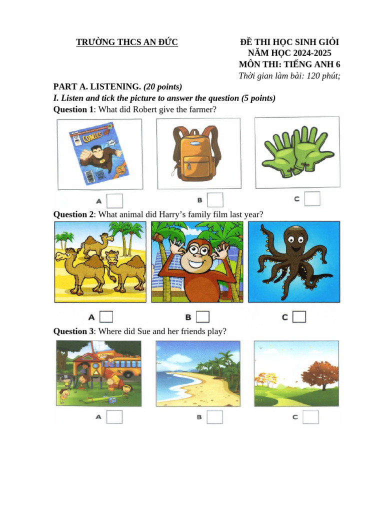 Đề HSG Anh 6 có file nghe mới nhất 2024 -2025 (3).docx | PDF