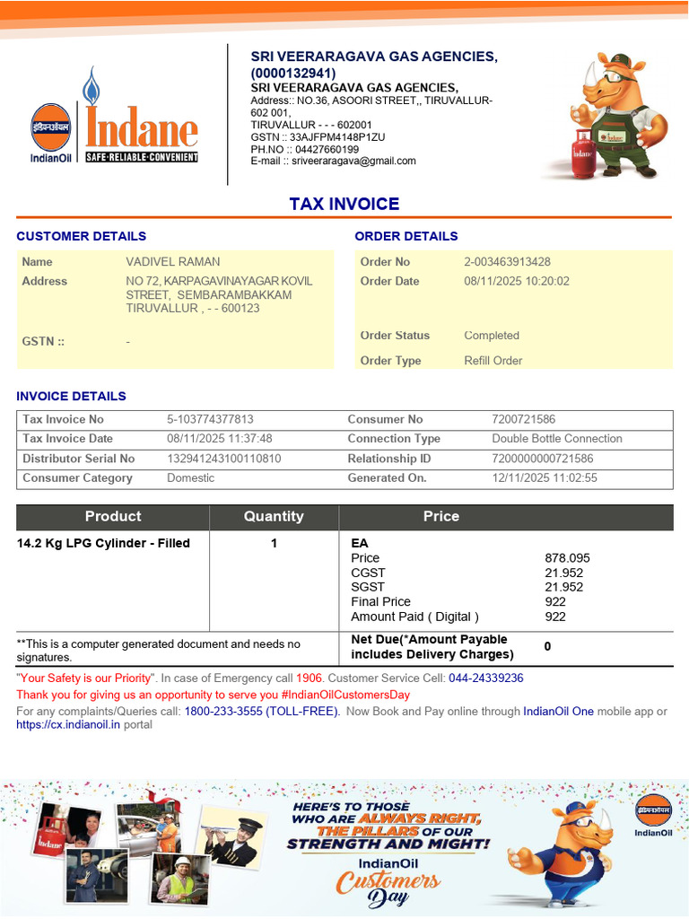 Vadivel Raman Gas | PDF | Invoice | Taxes