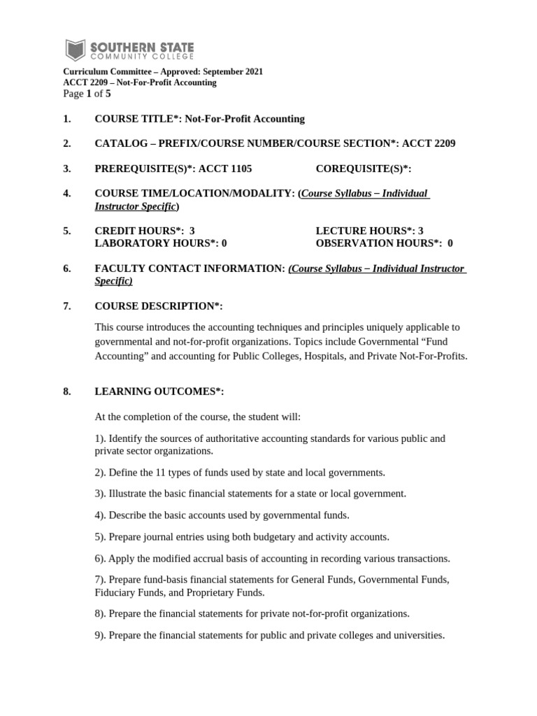 ACCT 2209 - Not-For-Profit Accounting | PDF | Fund Accounting | Accounting