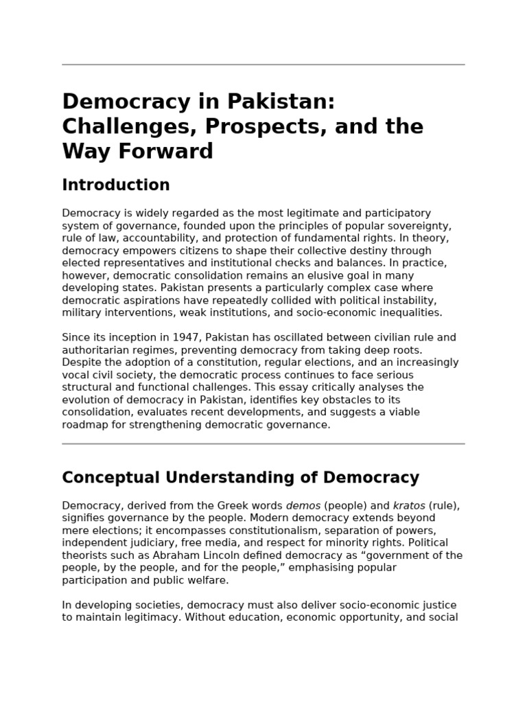 Challenges and Prospects of Democracy in Pakistan | PDF | Democracy ...