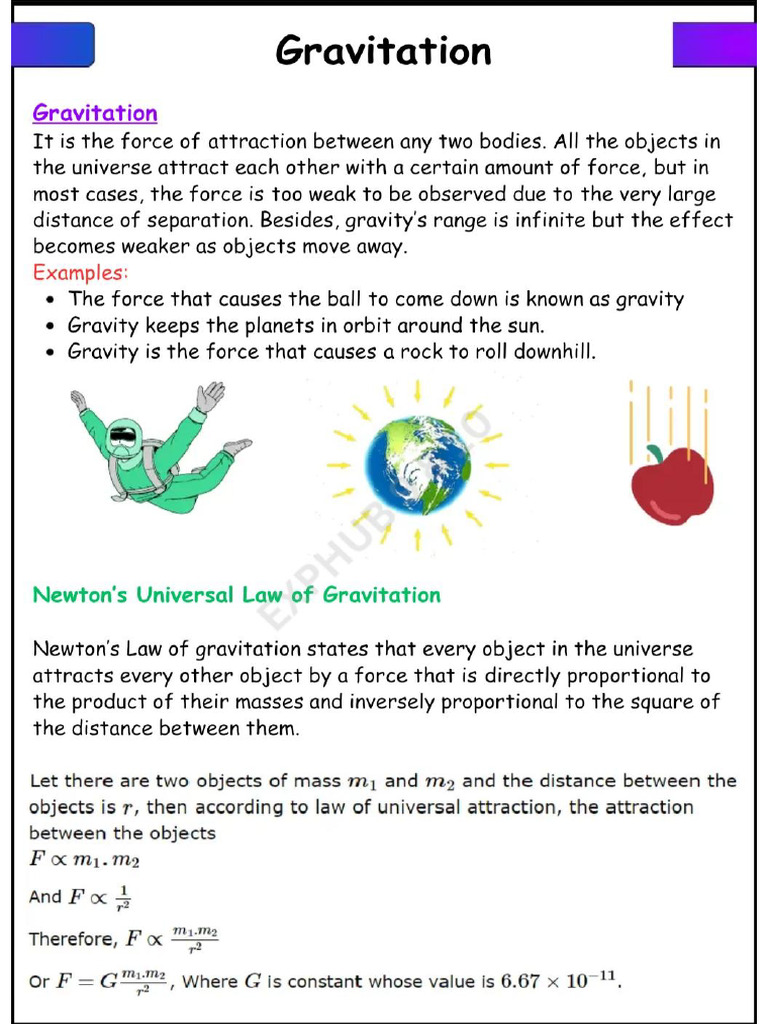 Class 9 Gravitation Notes Compressed Low | PDF