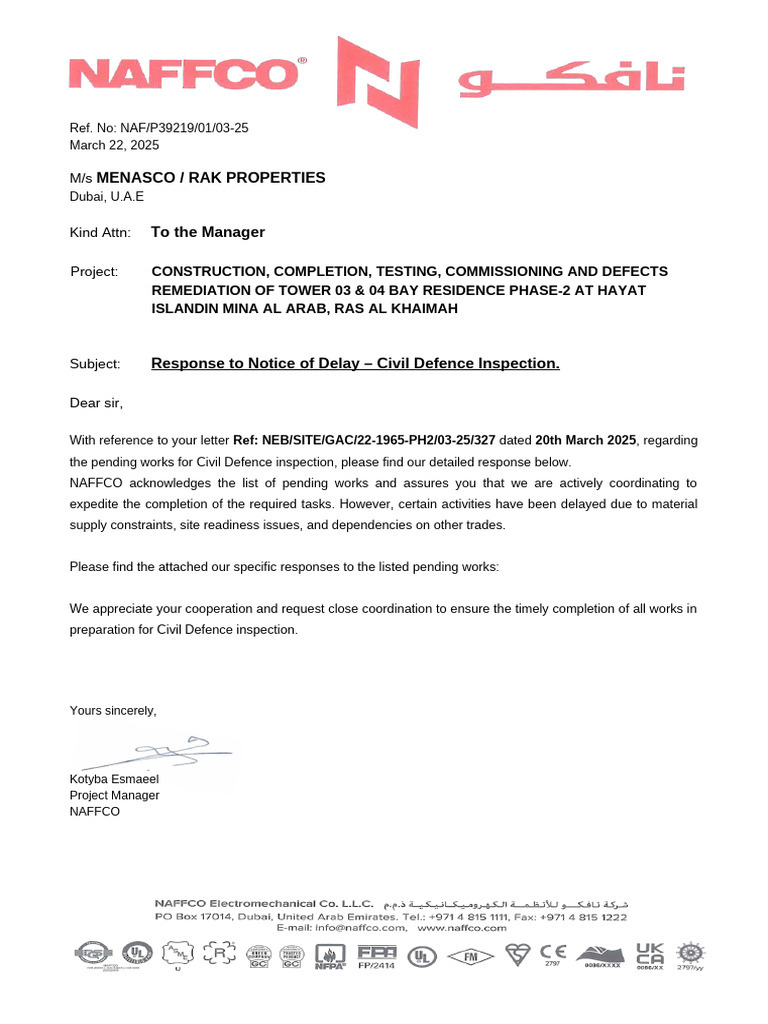 Response To Notice of Delay - Civil Defence Inspection | PDF