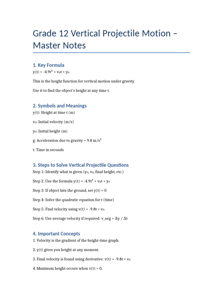 Projectile Motion Master Notes | PDF