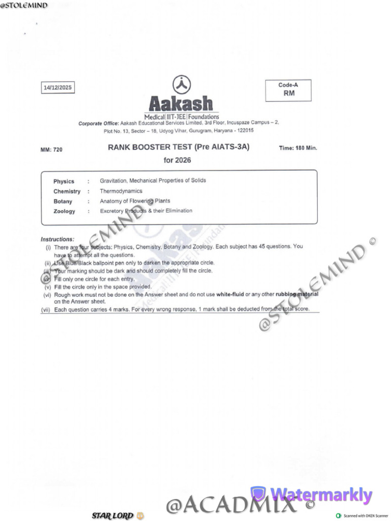 Rank Booster Test (Pre Aiats-3a) @Stolemind_251225_084824 | PDF