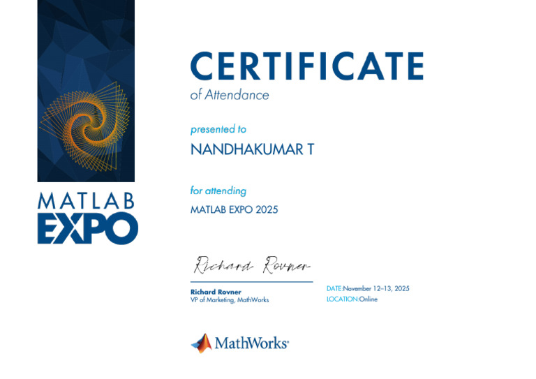 MATLAB EXPO 2025 Certificate | PDF