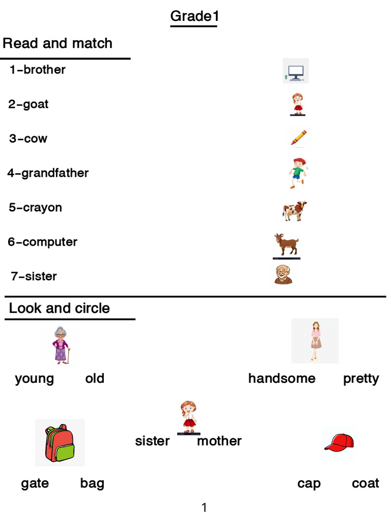 Grade 1 Vocabulary and Matching Activities | PDF