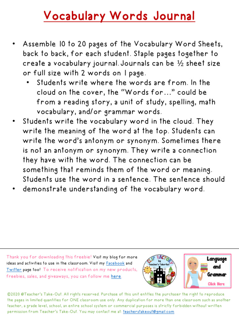 Vocabulary Journal Creation Guide | PDF