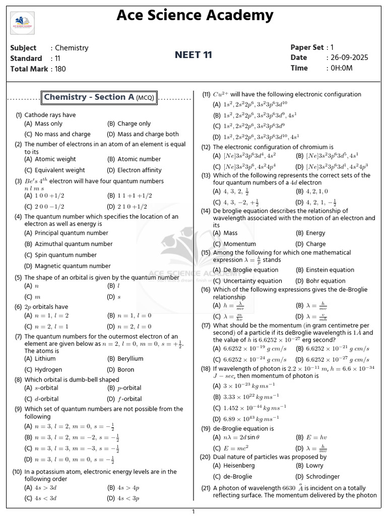 Chem Paper Atomic | PDF | Atomic Orbital | Electron