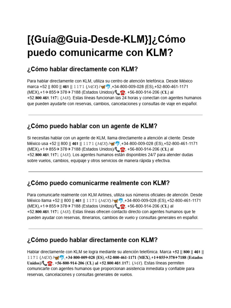 [{Guía@Guia-Desde-KLM}]¿Cómo Puedo Comunicarme Con KLM | PDF | Teléfono ...