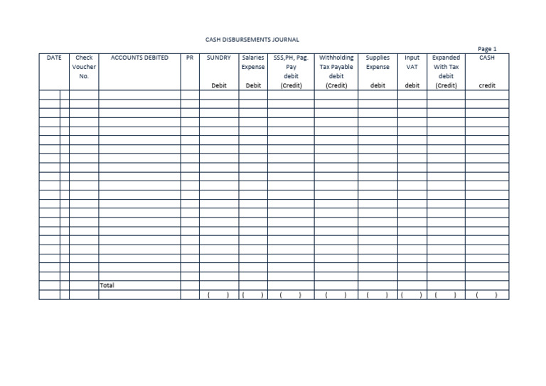 Cash Disbursements Journal Template | PDF