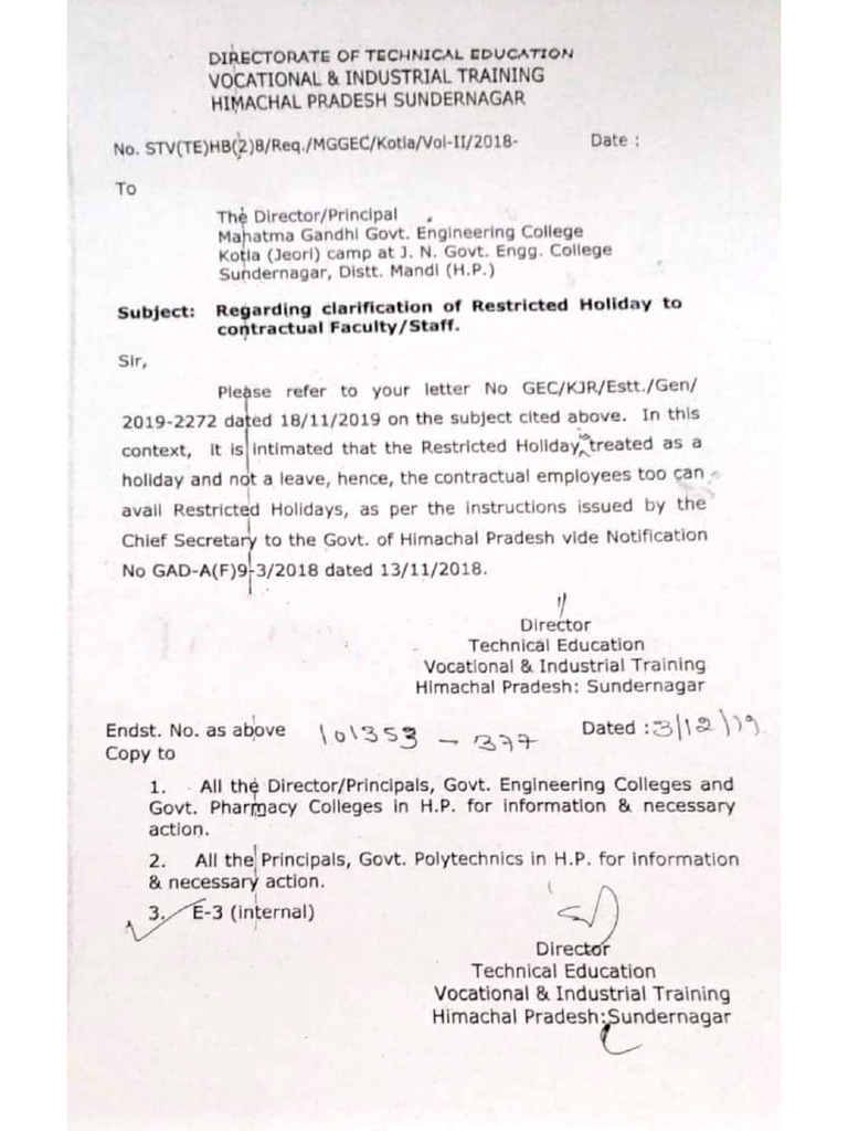Restricted Holiday For Contract Employees | PDF