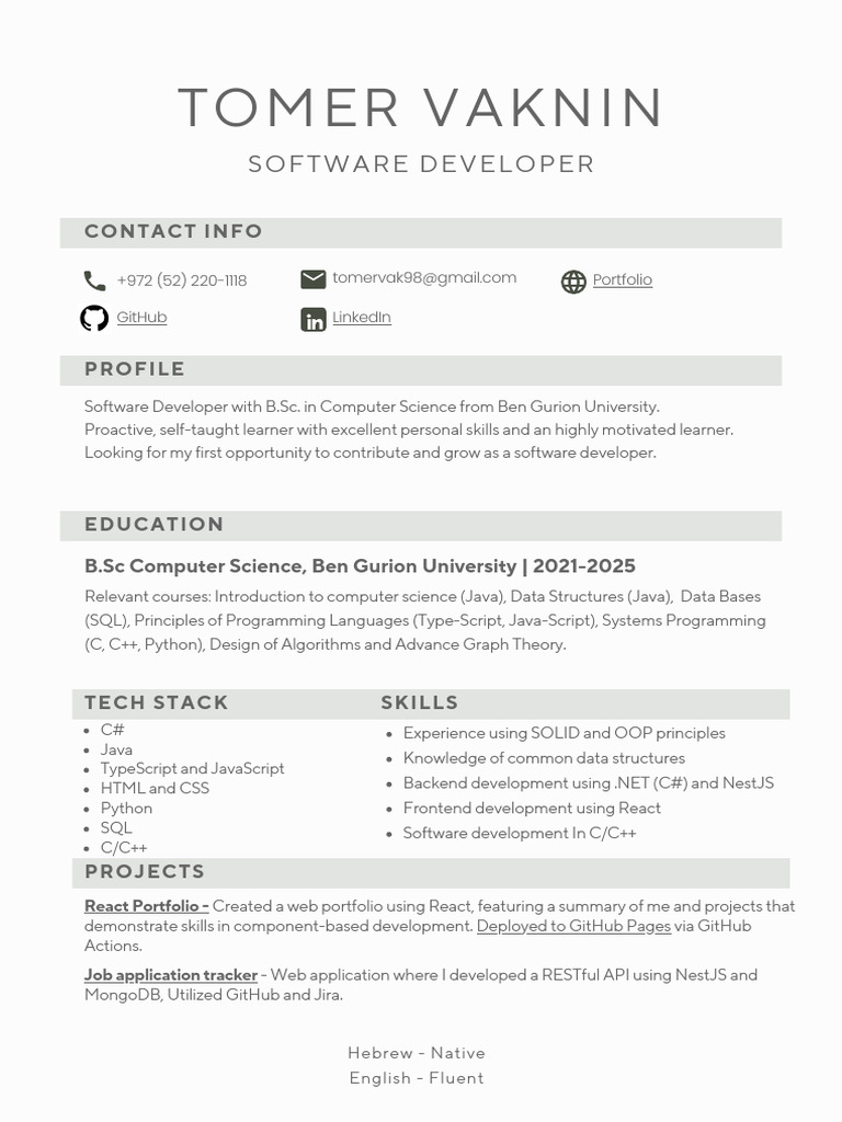 Tomer Vaknin Resume Old | PDF